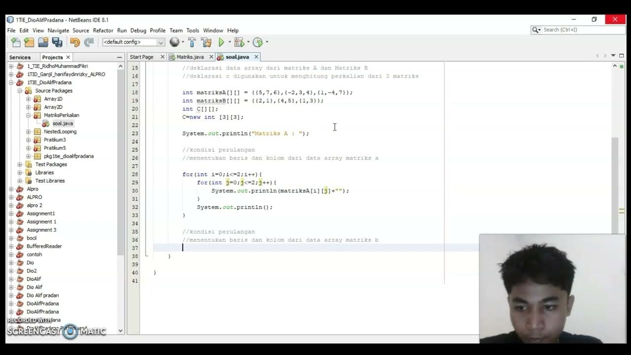 Penjelasan mengenai Array 2 Dimensi Tentang Matriks Perkalian - YouTube
