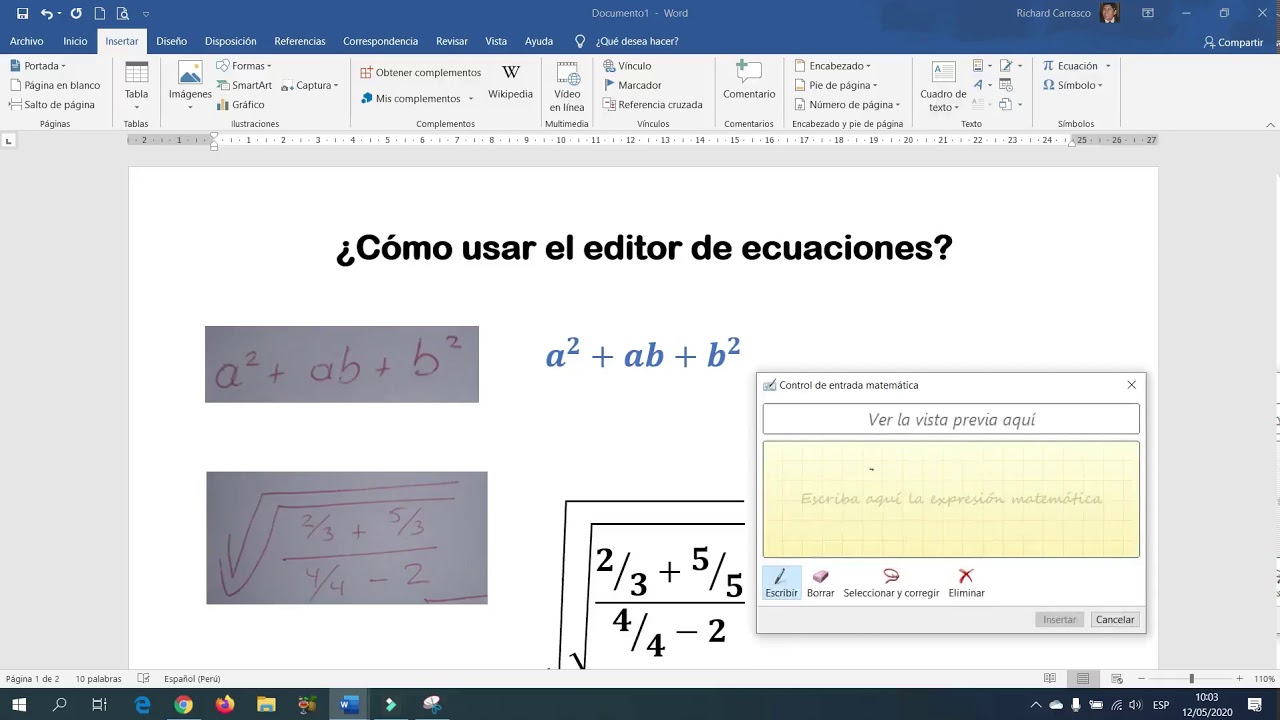 Como Insertar Simbolos Y Ecuaciones En Word Youtube