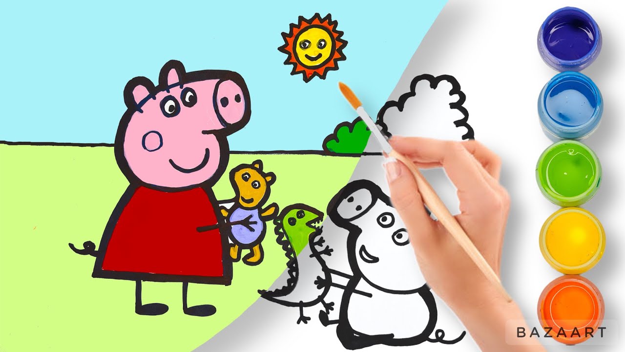 Drawing painting and coloring Peppa Pig for kids & toddlers - YouTube