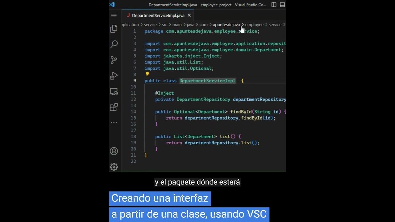 Creando una interfaz a partir de una clase usando Visual Studio Code # ...
