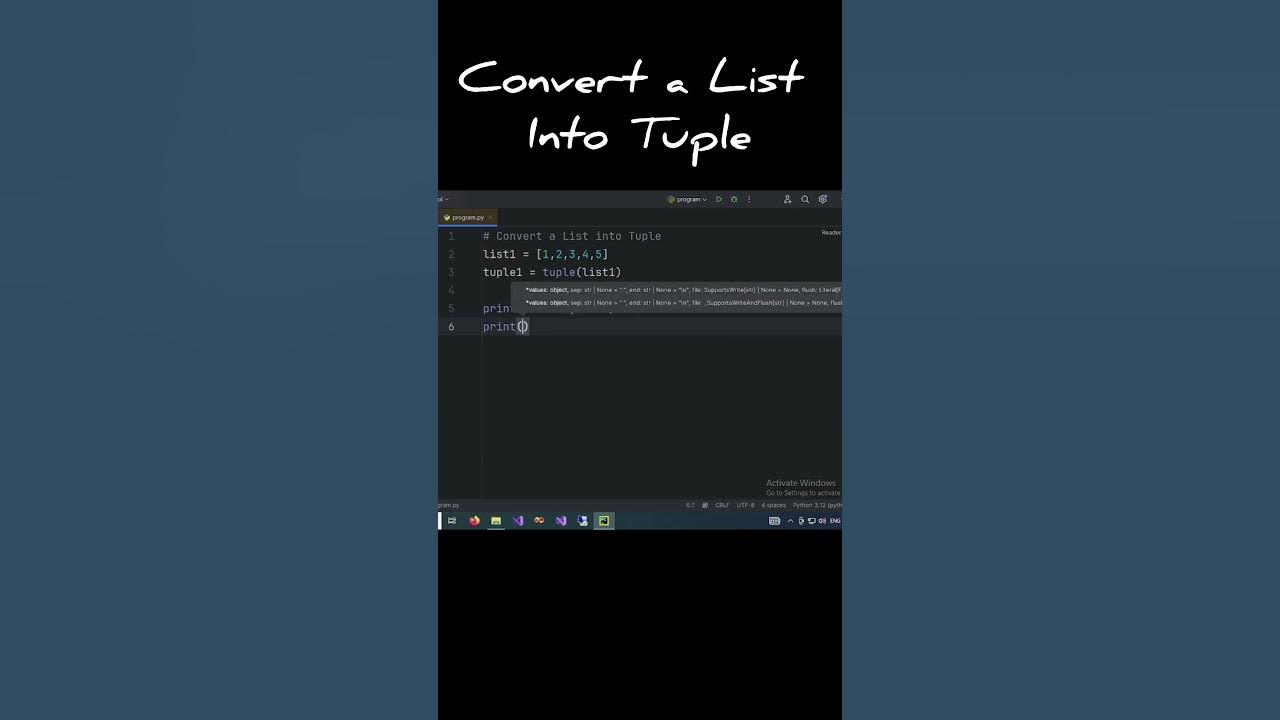Convert A List Into A Tuple Python Pythonprogramming Python3 Pythontutorial Youtube
