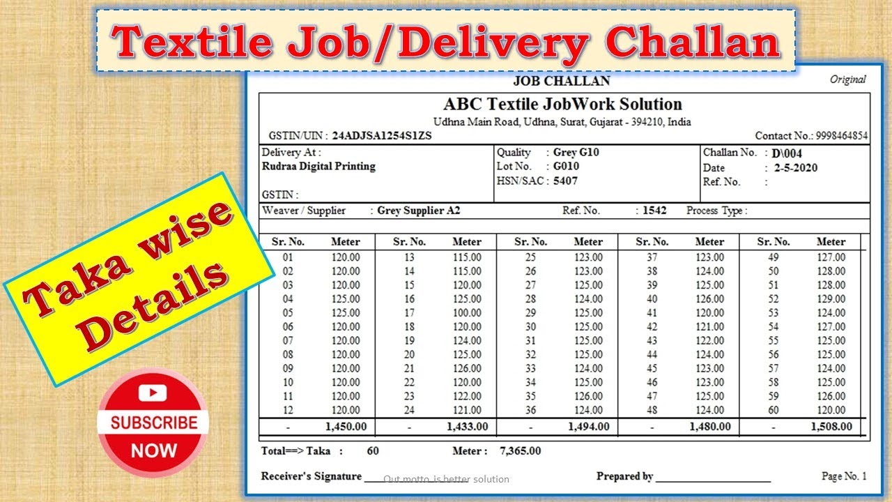 Textile Job Challan | Delivery Challan | Mill Challan | Taka wise Grey ...