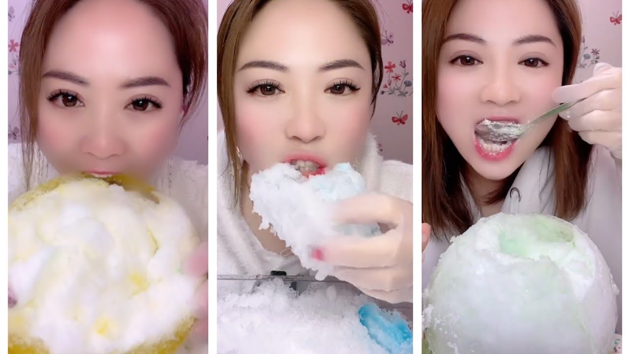 ICE-0254. ice eating. soft ice and crunchy ice - YouTube