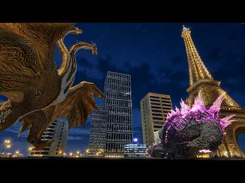 Sleeping Evolved Godzilla Gets Surprise Attacked by King Ghidorah, Shimo & Destoroyah in Paris