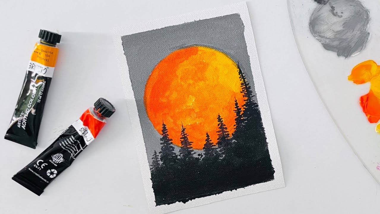Big Orange Super Moon Acrylic Painting Tutorial Step by Step for ...