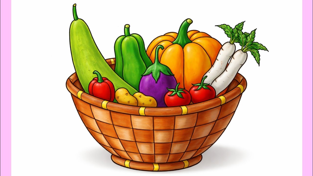 vegetables drawing easy / how to draw vegetable basket easily ...