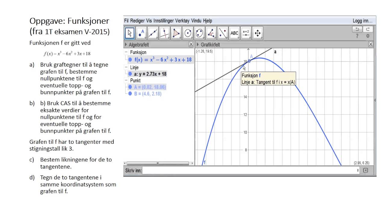 Funksjoner-Finne tangent til graf-GeoGebra - YouTube