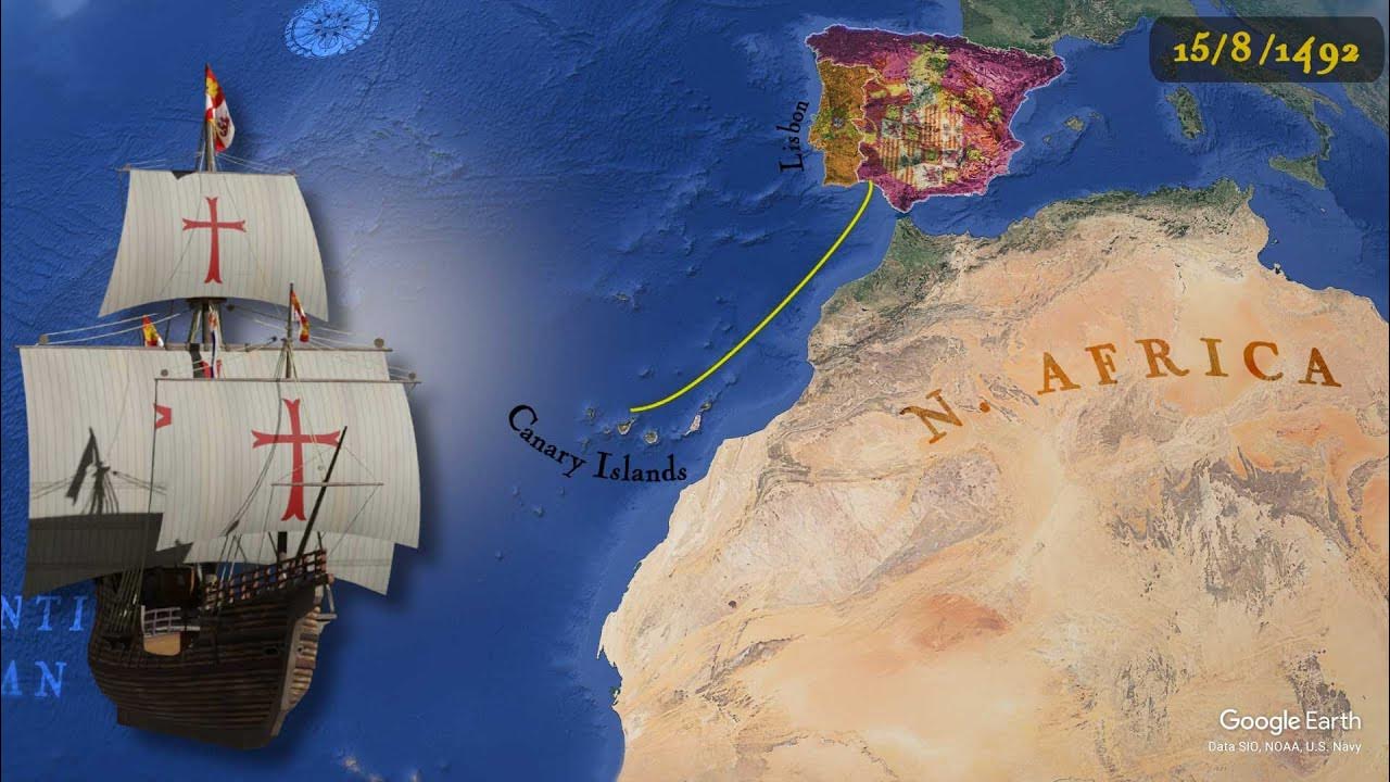 Christopher Columbus' First Voyage (1492) on Google Earth - YouTube