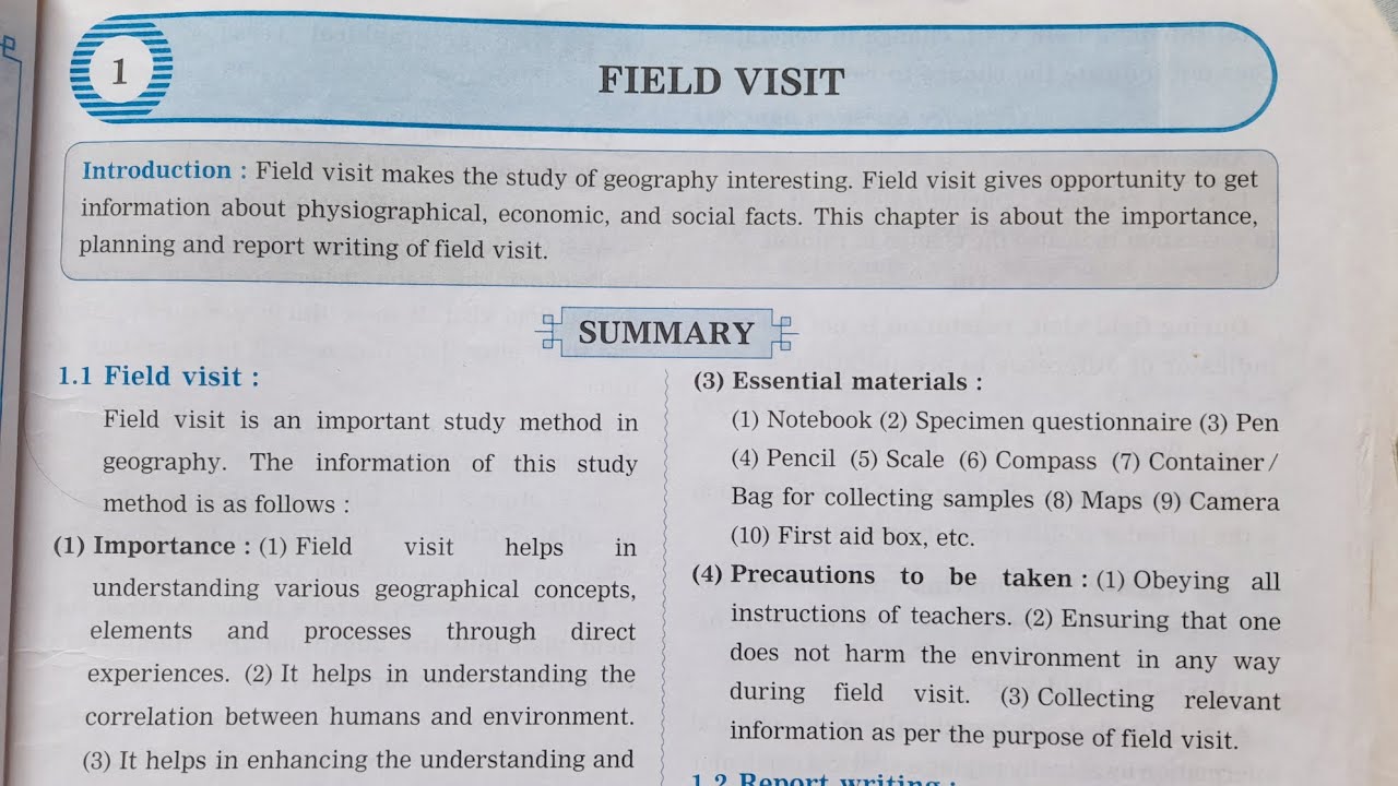 Class 10th Geography Chapter 1 Field Visit Navneet Digest Solutions class-10th-geography-chapter-1-field-visit-navneet-digest-solutions
