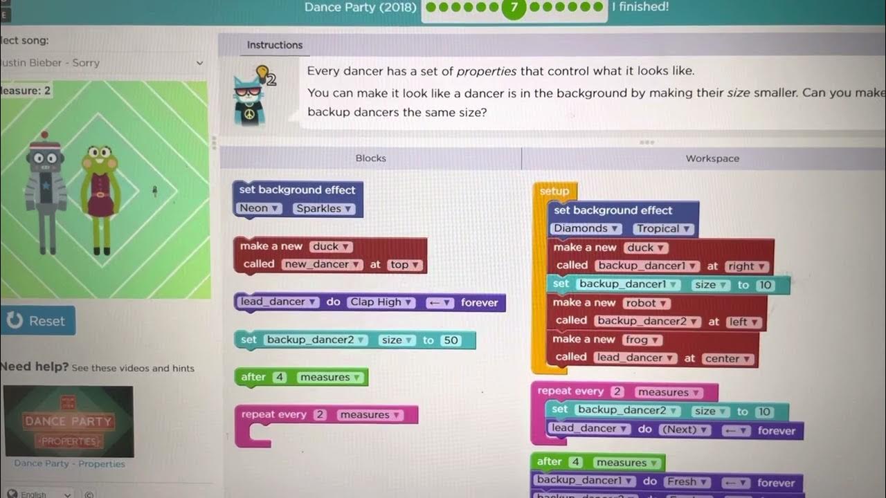 Code.org Dance Party (2018) Level 7 - YouTube