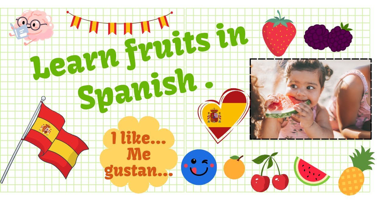 Learn fruits in spanish 🍓🍉🍍🍎🍇 I like/ me gusta 🇪🇸 - YouTube