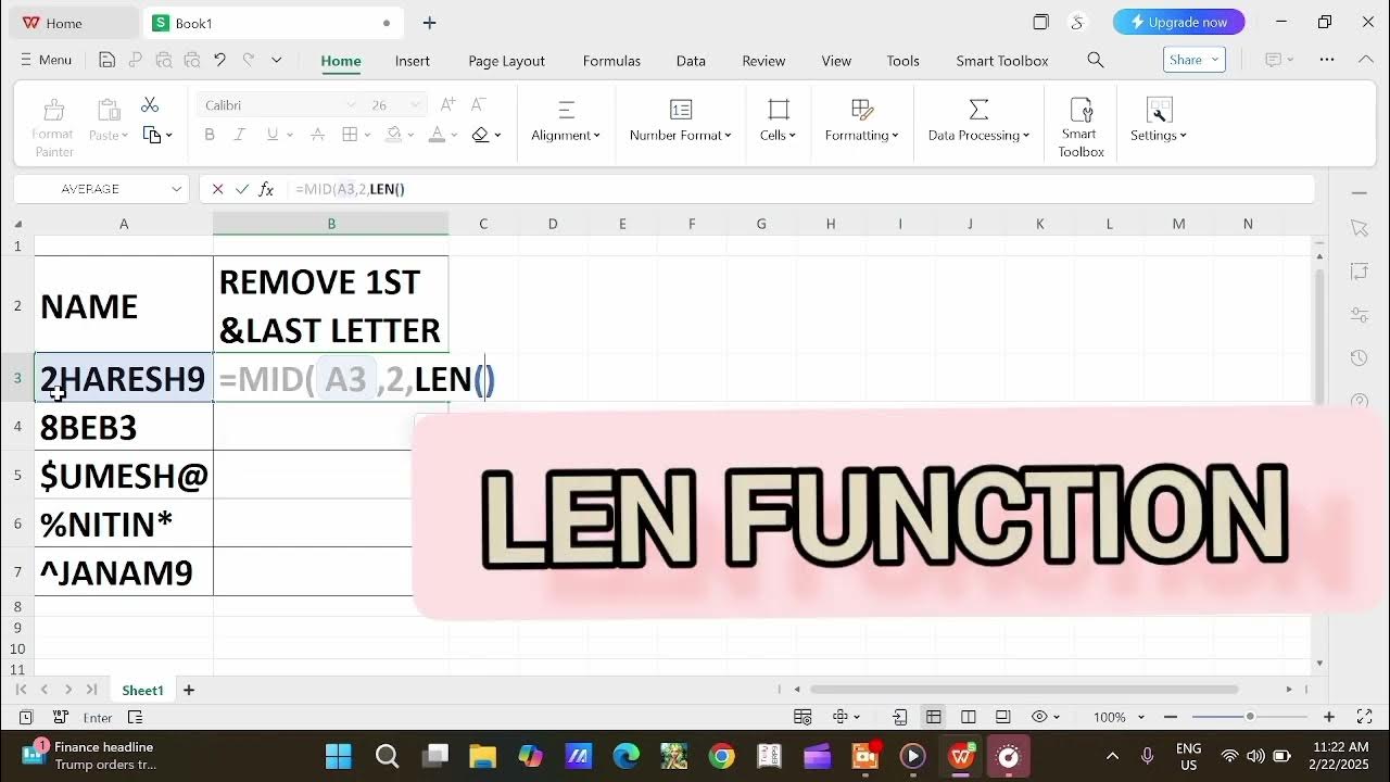 how to remove first & last letter of text in Excel #excelshortcuts - YouTube