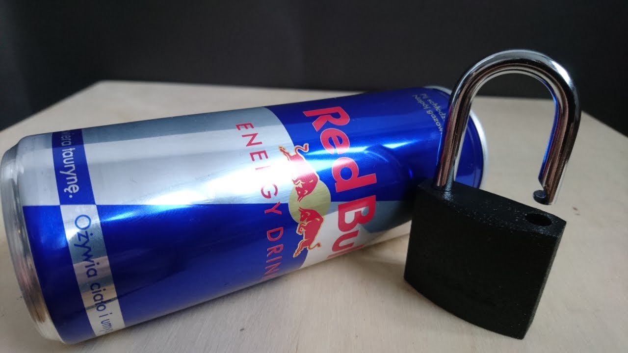 How to open a padlock with a Red Bull Can - YouTube