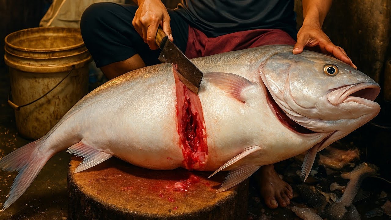 MONSTER Giant Trevally (GT) Sliced! | Incredible Fish Cutting Skills in ...