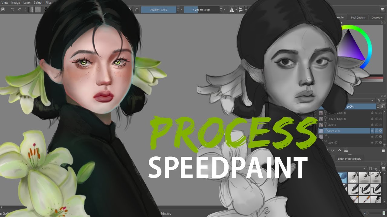 Girl with lilie („• ᴗ •„) | Speedpaint ~ Krita artwork - YouTube