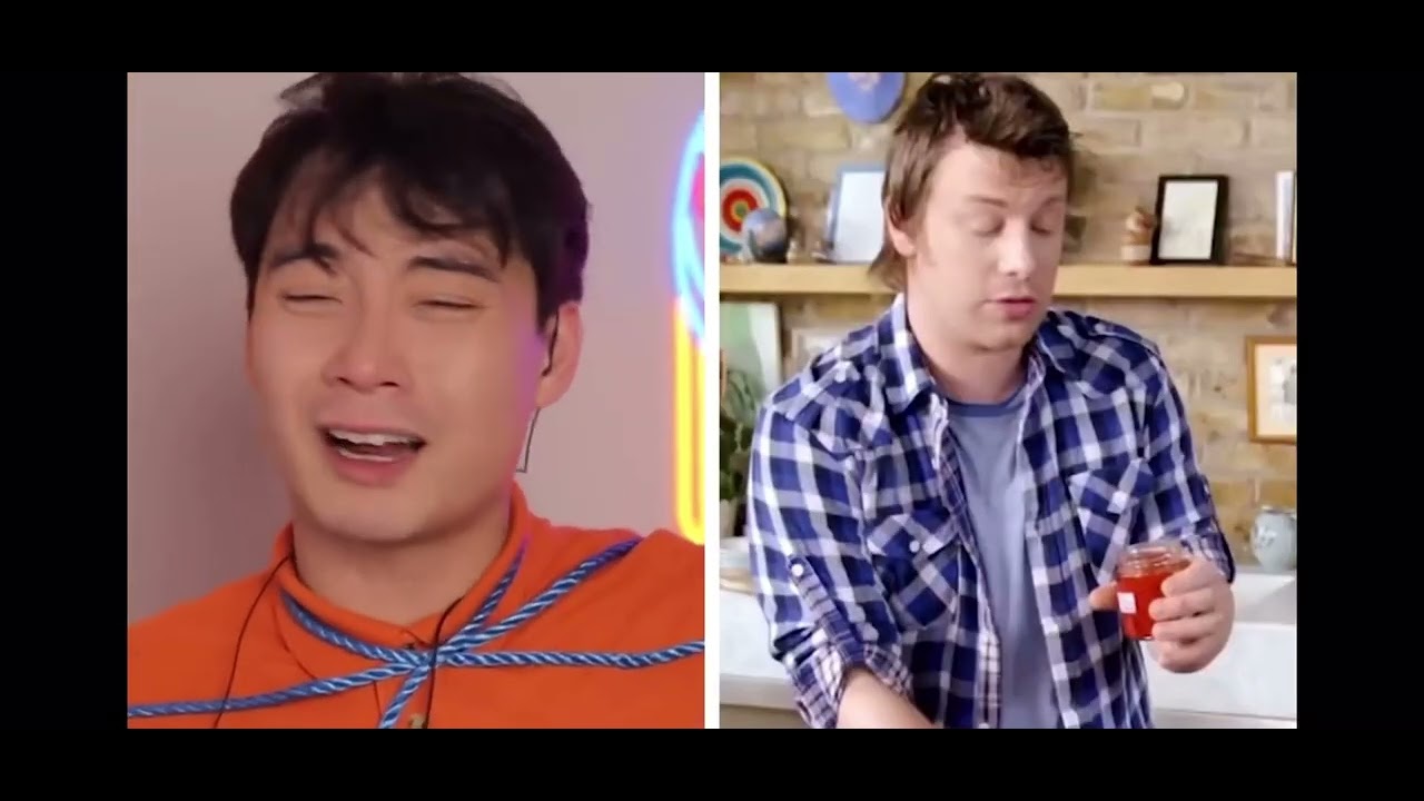 Evolution of Uncle Roger putting leg down from chair by Jamie Oliver ...