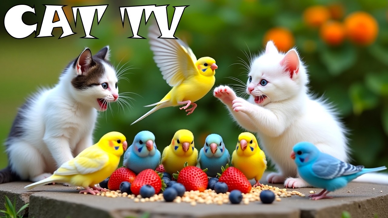 4K CAT TV 📺😽 Energetic Birds Competing for the Coziest Spot 🐦🎶 ...
