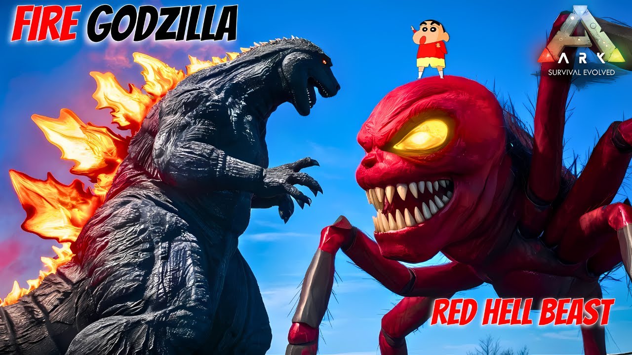 Red Hell Beast vs Burning Godzilla - SHINCHAN vs BOLT in ARK SURVIVAL ...