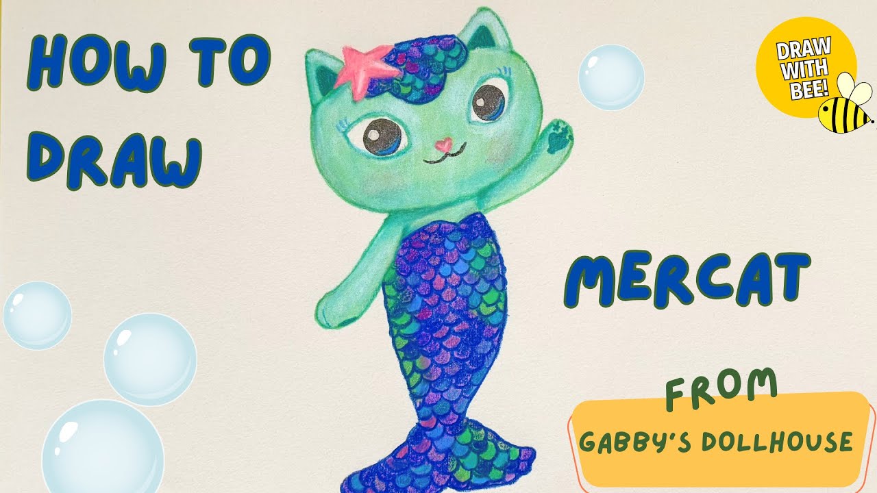 How to draw Mercat - Gabby’s Dollhouse easy drawing tutorial for kids ...