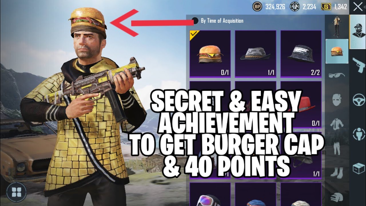 Easy way to get Burger cap | PUBG Mobile Achievement Mission - YouTube
