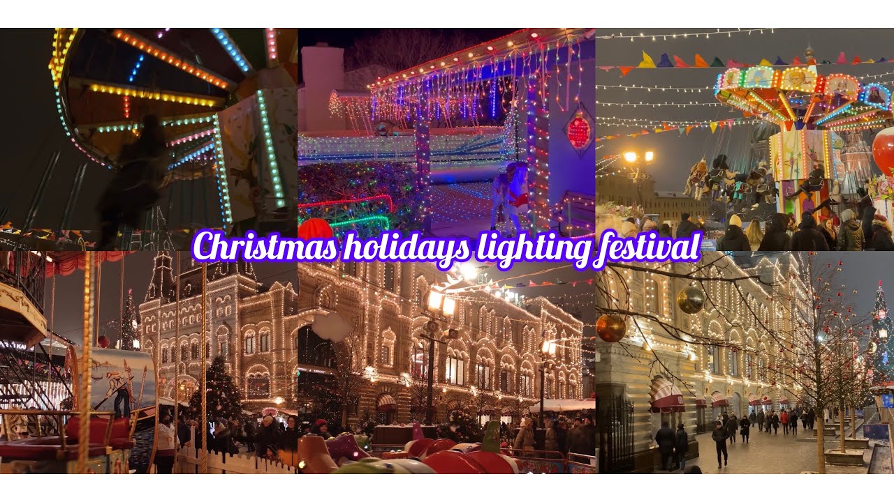 Christmas holiday celebrations. Lighting festival.Fun with ...