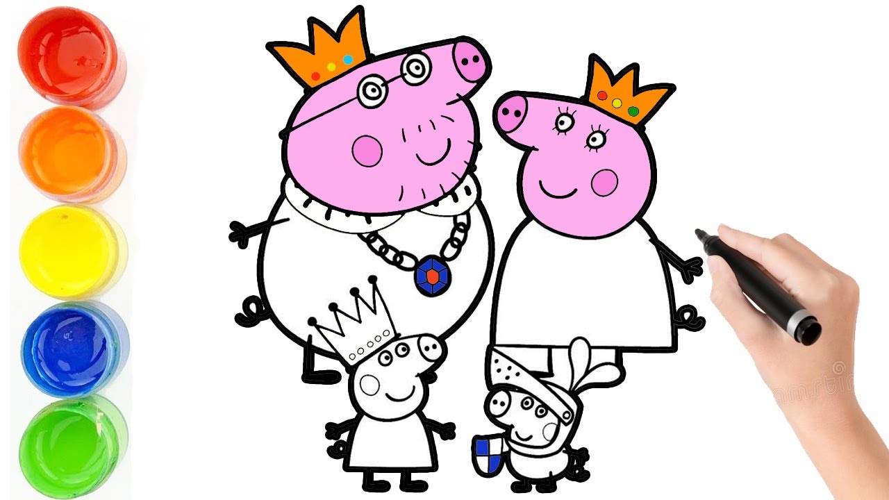 Peppa Pig Family Drawing an Coloring For Kids || How To Draw Peppe Pig ...