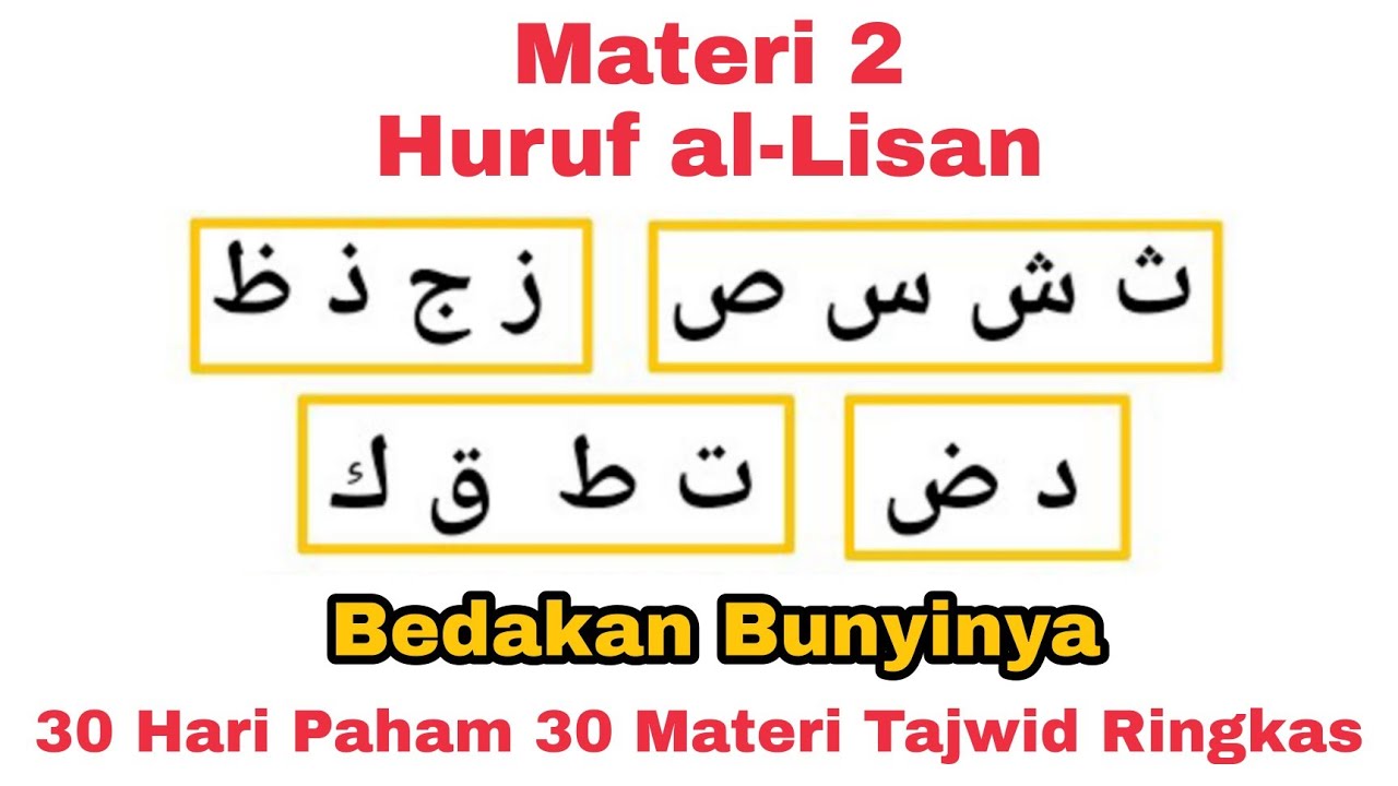 Materi 2. Bedakan Bunyi Huruf al-Lisan (Huruf Lidah), Tajwid Ringkas ...