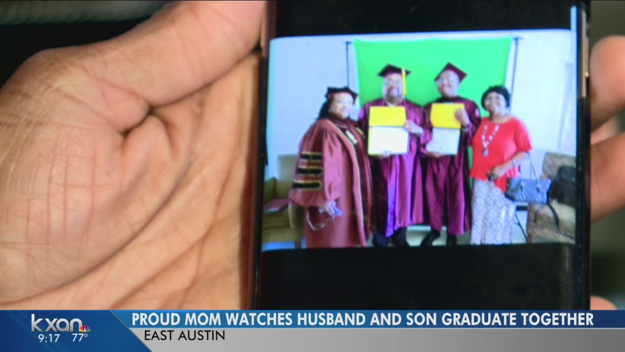 Mom watches son and father graduate together - YouTube