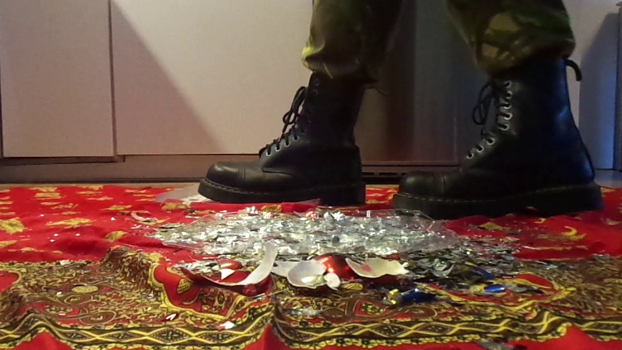 Dr. Martens Steel Toe Boots stomp, trample and destroy Christmas balls ...