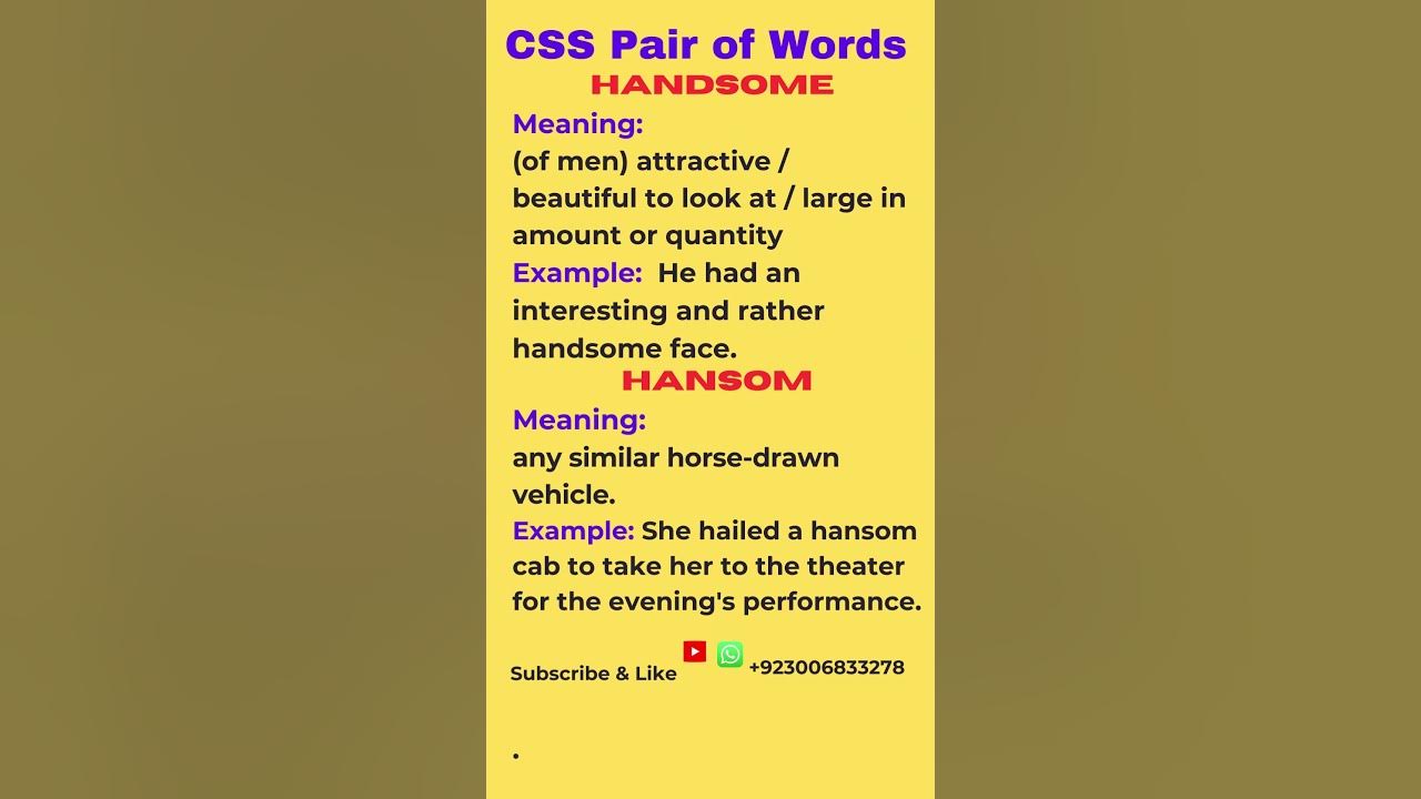 Handsome And Hansom Pair Of Words Homophones Css Css3 Ppscpreparation Cssmcq Viral