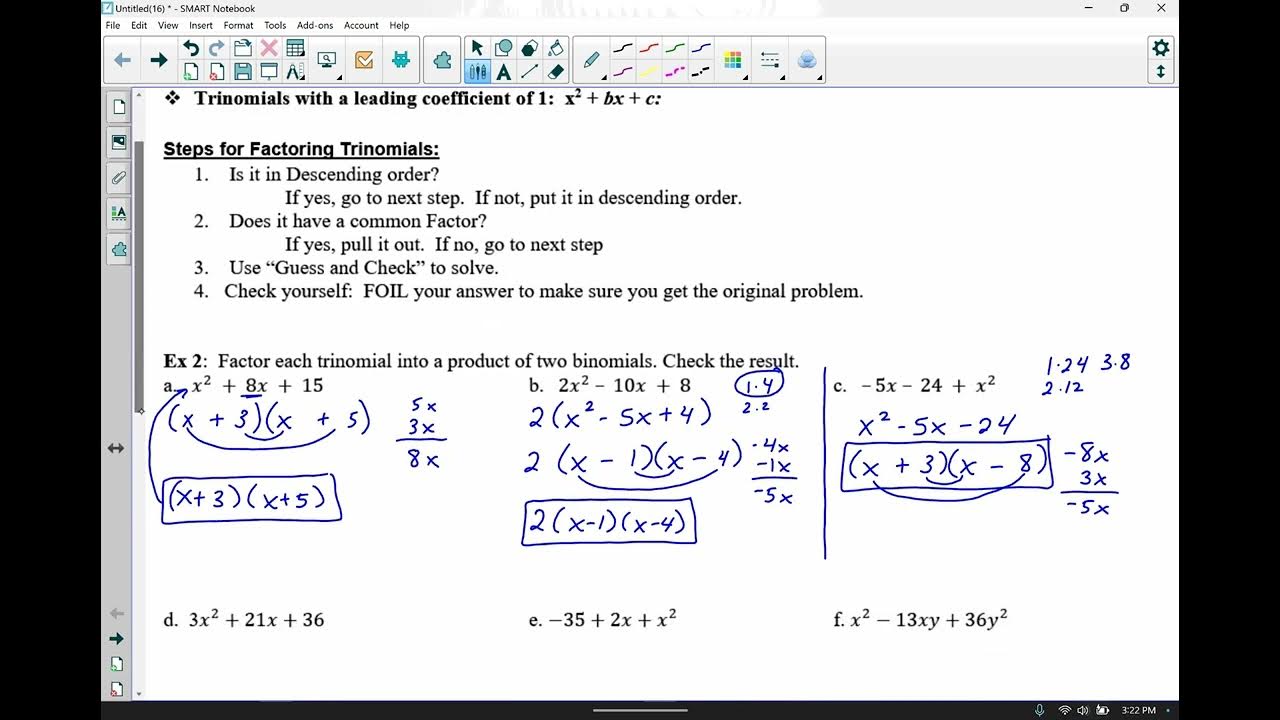 Notes Factoring Trinomials - YouTube