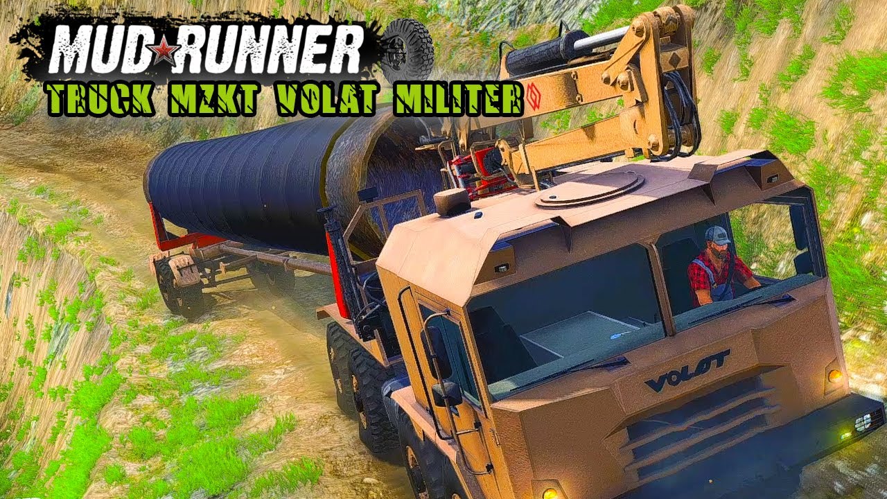Truck MZKT Volat Militer Lift the Big Pipe - Mudrunner - YouTube