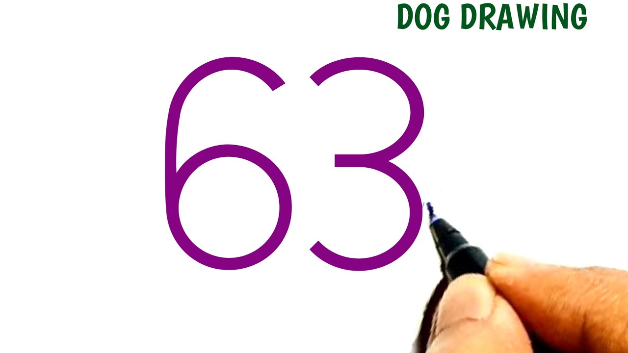 Dog drawing | How to draw dog from number 63 | Easy dog drawing ...