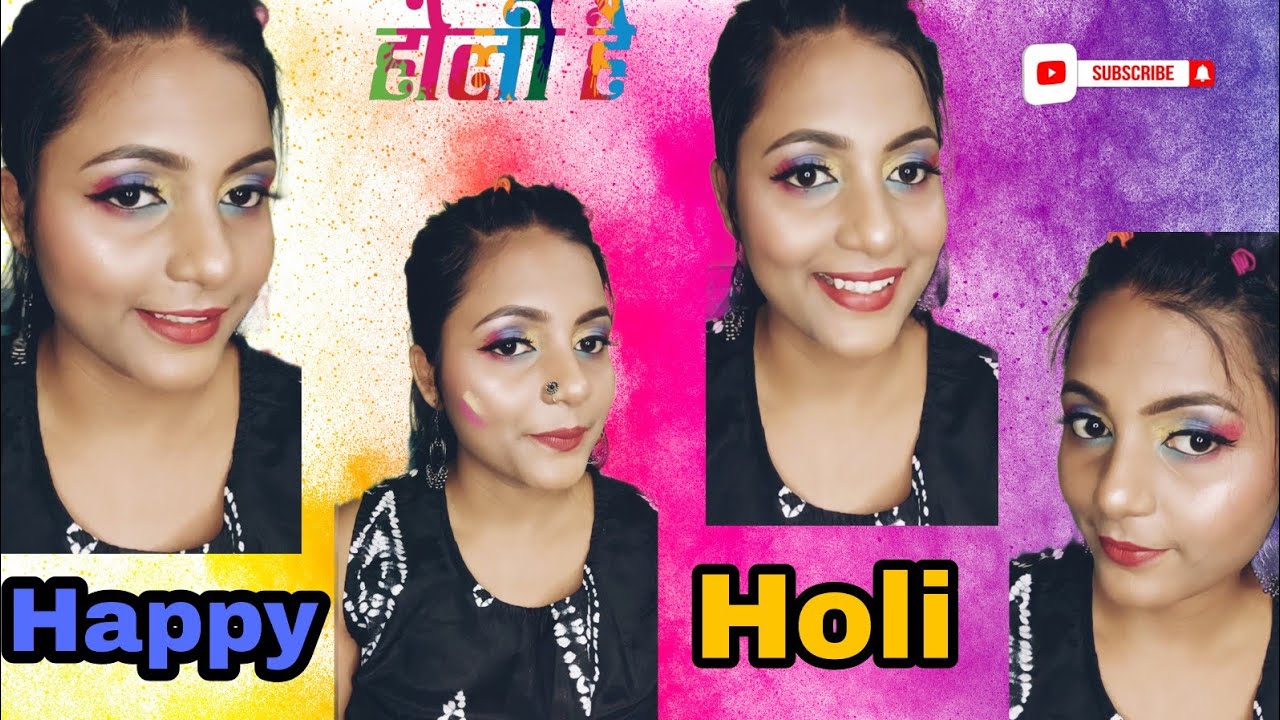 Easy colorfull holi makeup tutorial #holi - YouTube