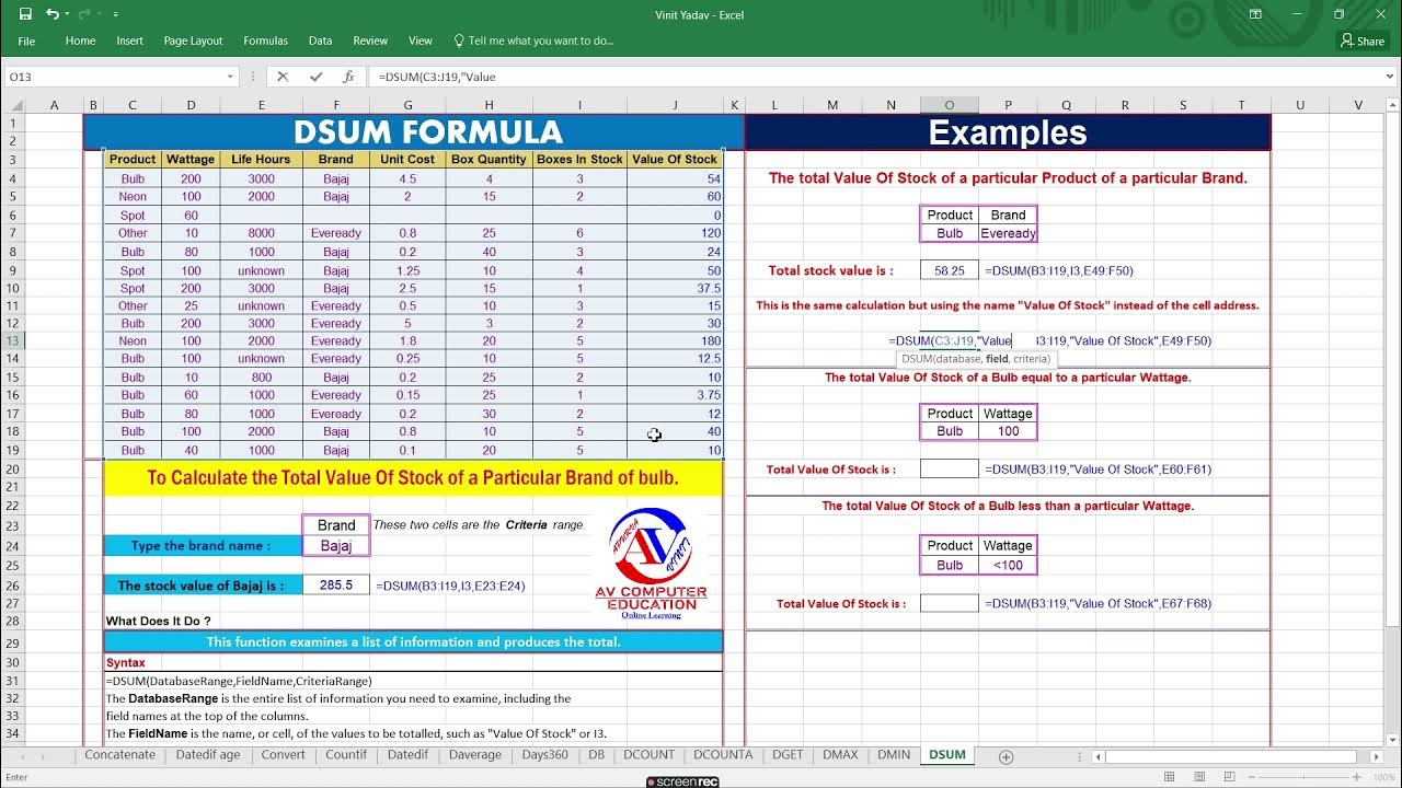 MS Excel: How to use the DSUM Function || How to use the DSum function ...