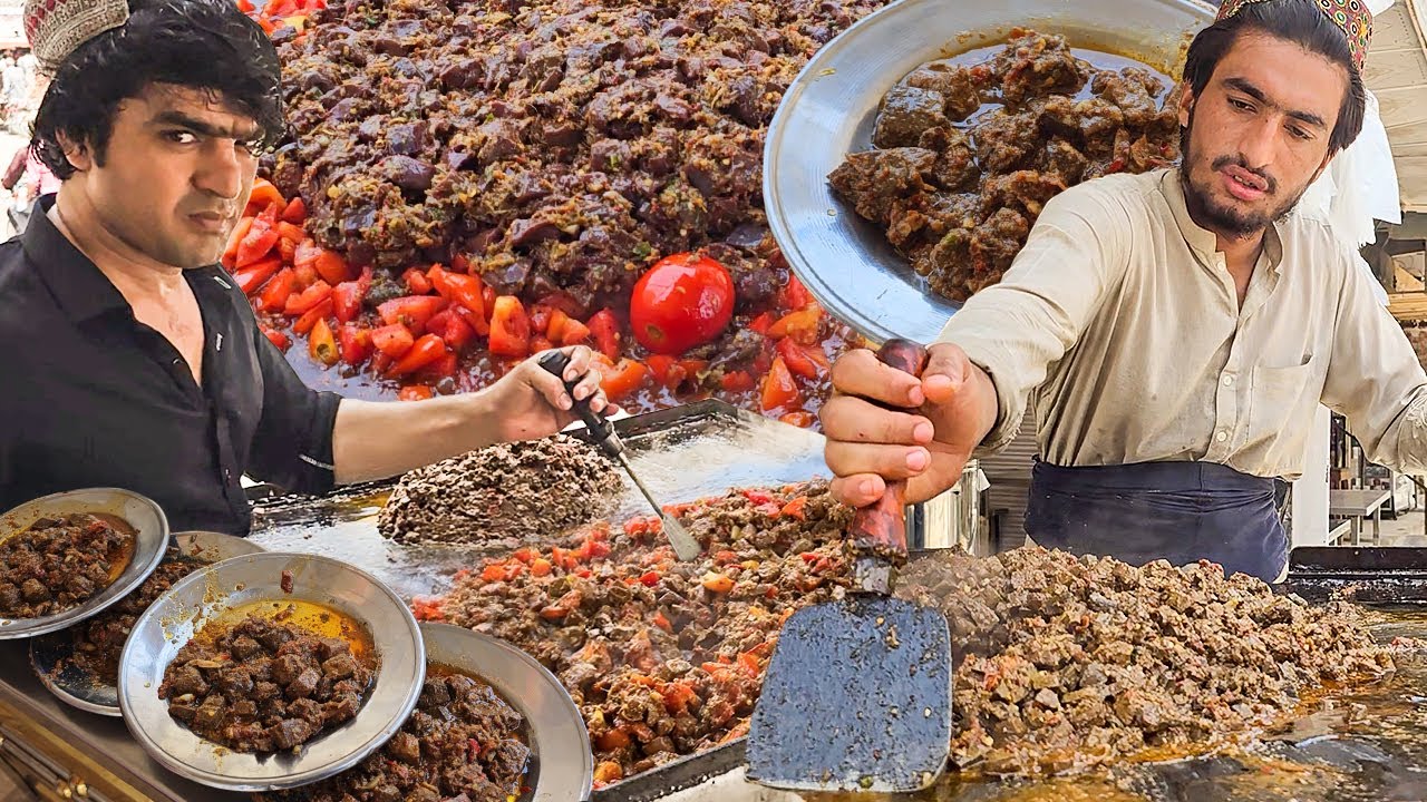 Mutton Tawa Fry Kaleji. Afghani Pathan Making Tawa Kaleji Fry Street ...