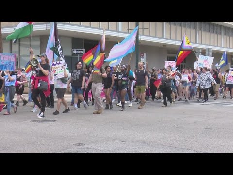 Hundreds marched downtown for Transgender Day of Visibility rally - YouTube