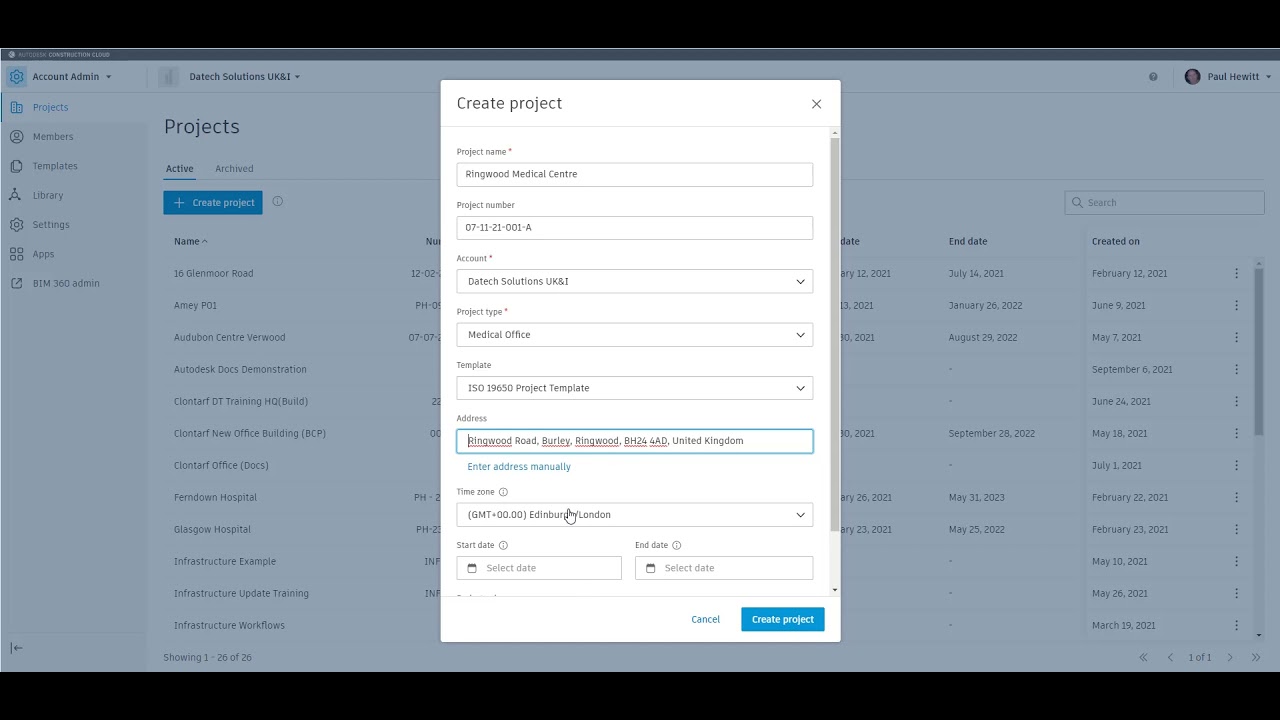 Autodesk Construction Cloud - Creating a Project - YouTube