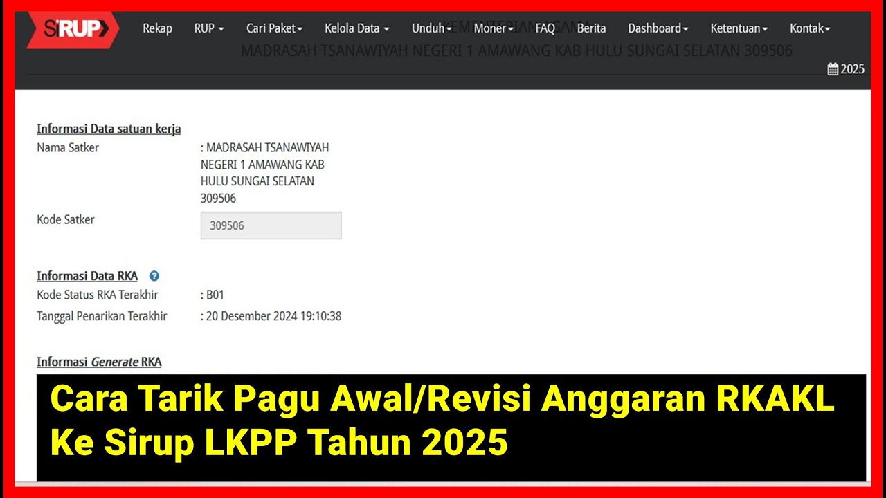 Cara Tarik Pagu Awal atau Revisi Anggaran RKAKL DIPA Ke Sirup LKPP ...