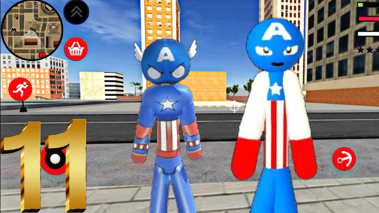 Us Captain America stickman ropeheros Android Gameplay gangster city ...