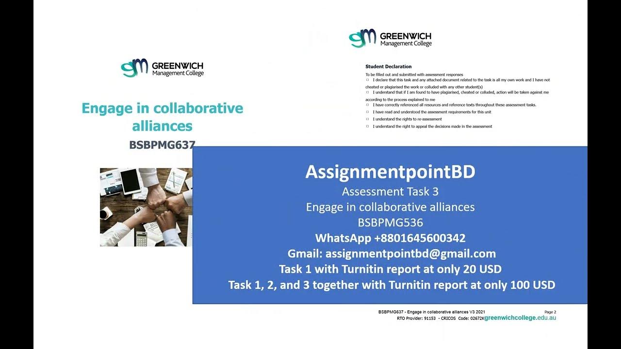 Assessment Task 3 / Engage in collaborative alliances / BSBPMG536 (Solved sample) - YouTube