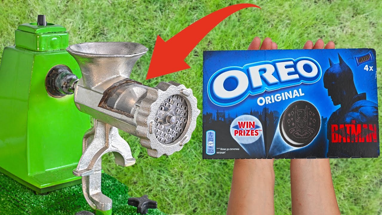 experiment colorful OREO Vs meat grinder cool effect - YouTube