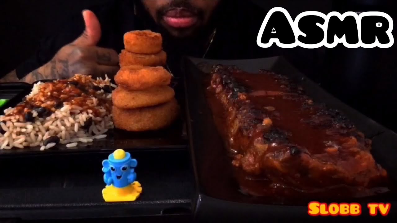 ASMR: SLOBBZ PORK BACK RIBS AND ONION RINGS MUKBANG EATING SOUNDS NO ...
