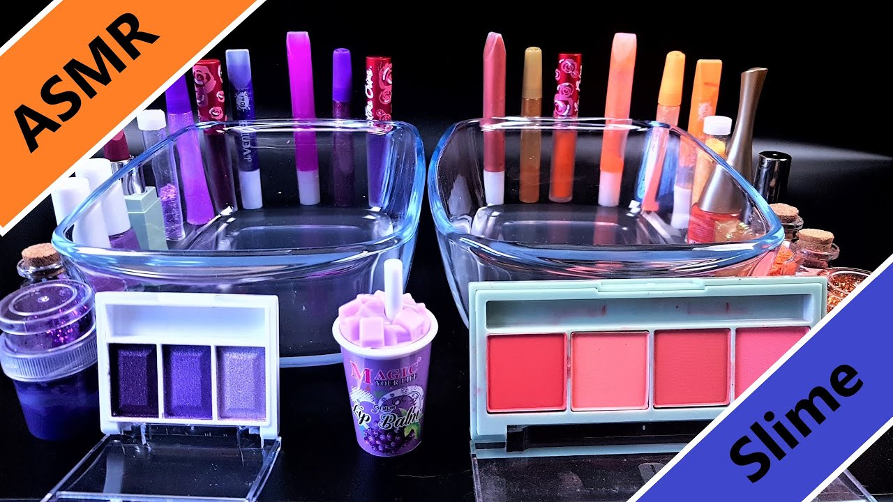 Purple vs Orange - Mixing Makeup Eyeshadow Into Slime!Relaxing Slime ...