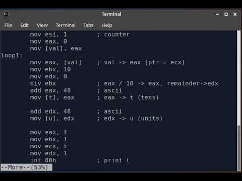 NASM Assembly (Linux) to print X tables. - YouTube