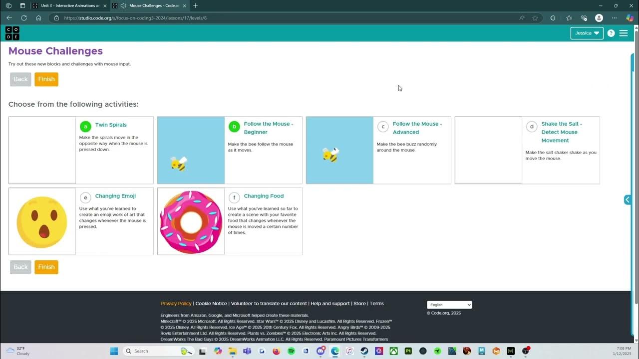 Code.org - CS Discoveries - Unit 3: Interactive Animations & Games: Lesson 17: Mouse input ...
