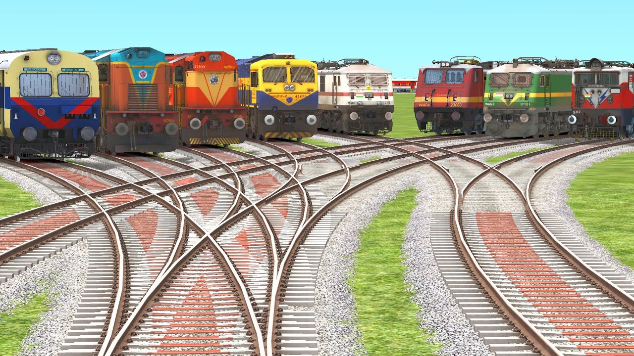 8 TRAINS CROSSING EACH OTHER AT BRANCHED FORKED RAILROAD CROSSING🔺TRAIN ...