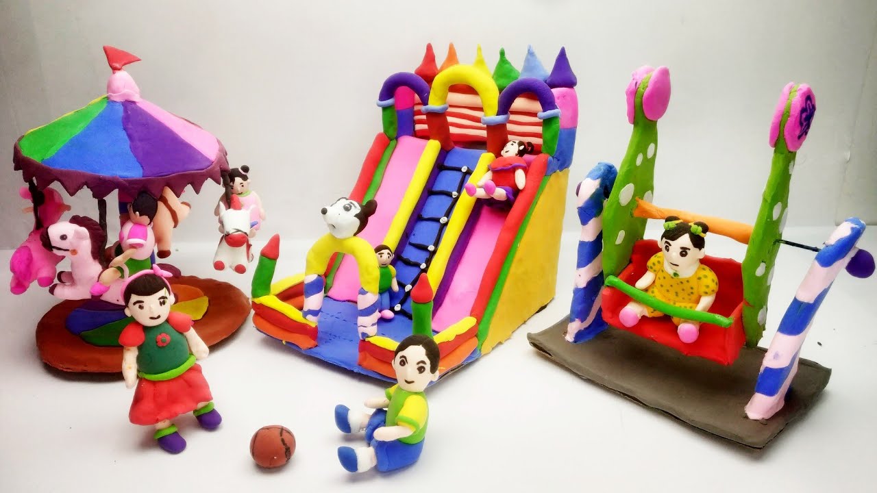 DIY How to make Miniature Polymer clay Playground set with slide,swing ...