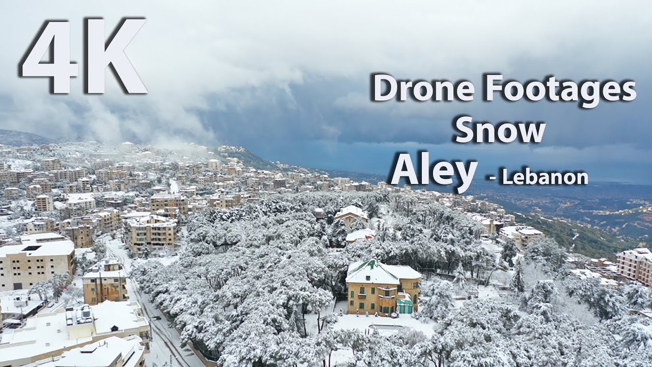 Snowfall in Lebanon (Aley city) | Aerial Winter Snow footages ,4k, soft ...