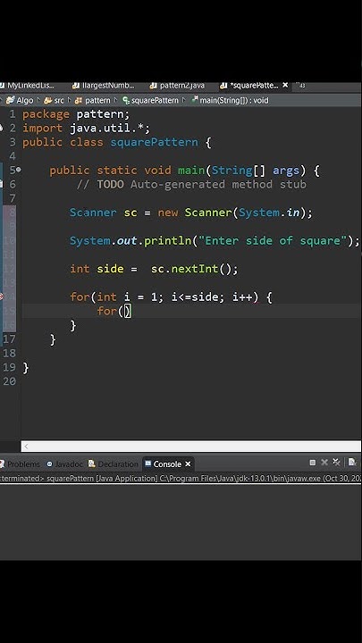 program to print square star pattern |JAVA - YouTube